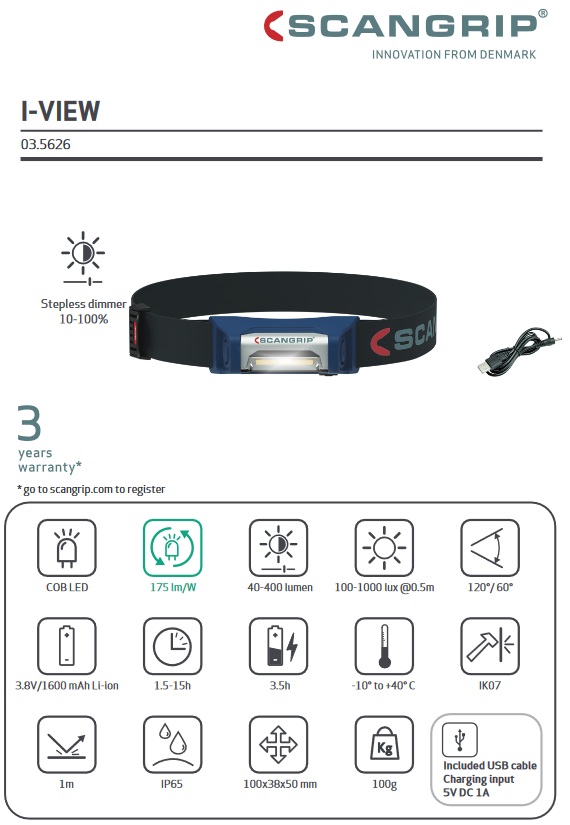 Scangrip I-VIEW akumulatorowa latarka czołowa | Scangrip 03.5026